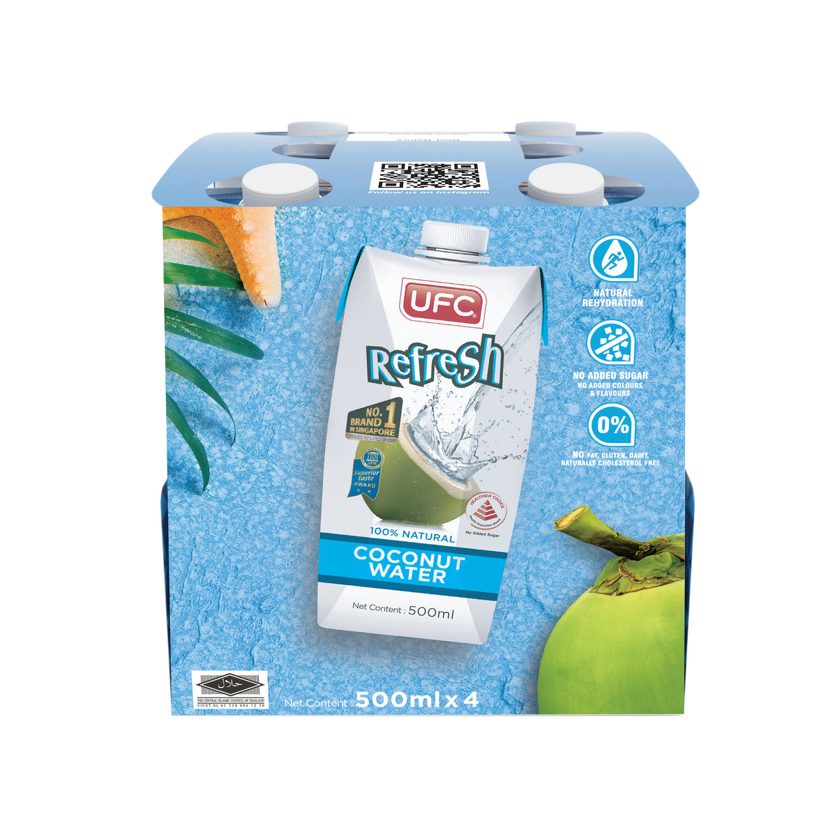 UFC Refresh Coconut Water - 500ml x 4 packs | Grocery Owl Singapore